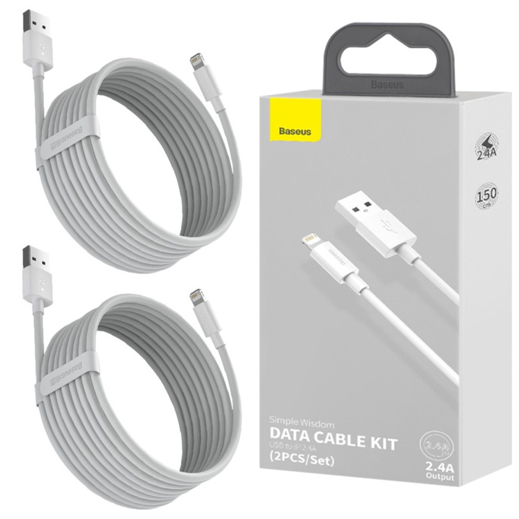 Baseus Simple Wisdom USB To Lightning 2.4A 1.5m 40W(2pcs/set) - Techstop
